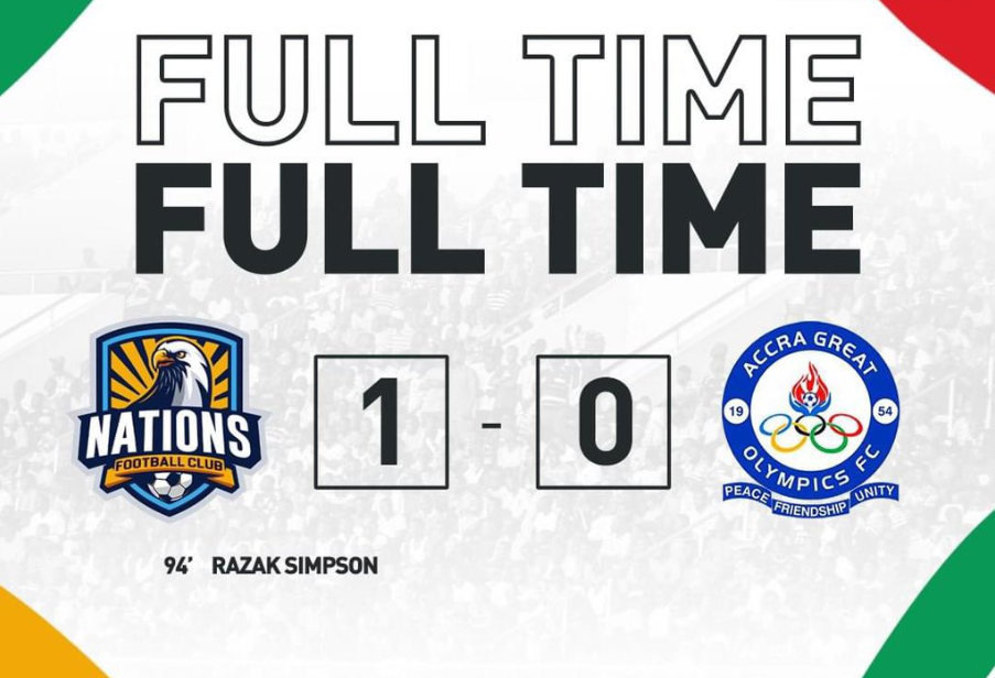Razack Simpson nets a stunner to send Nations FC top of the league